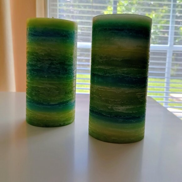 Accents | Set Of 2 Candlesblue Green White Striped6hscented | Poshmark